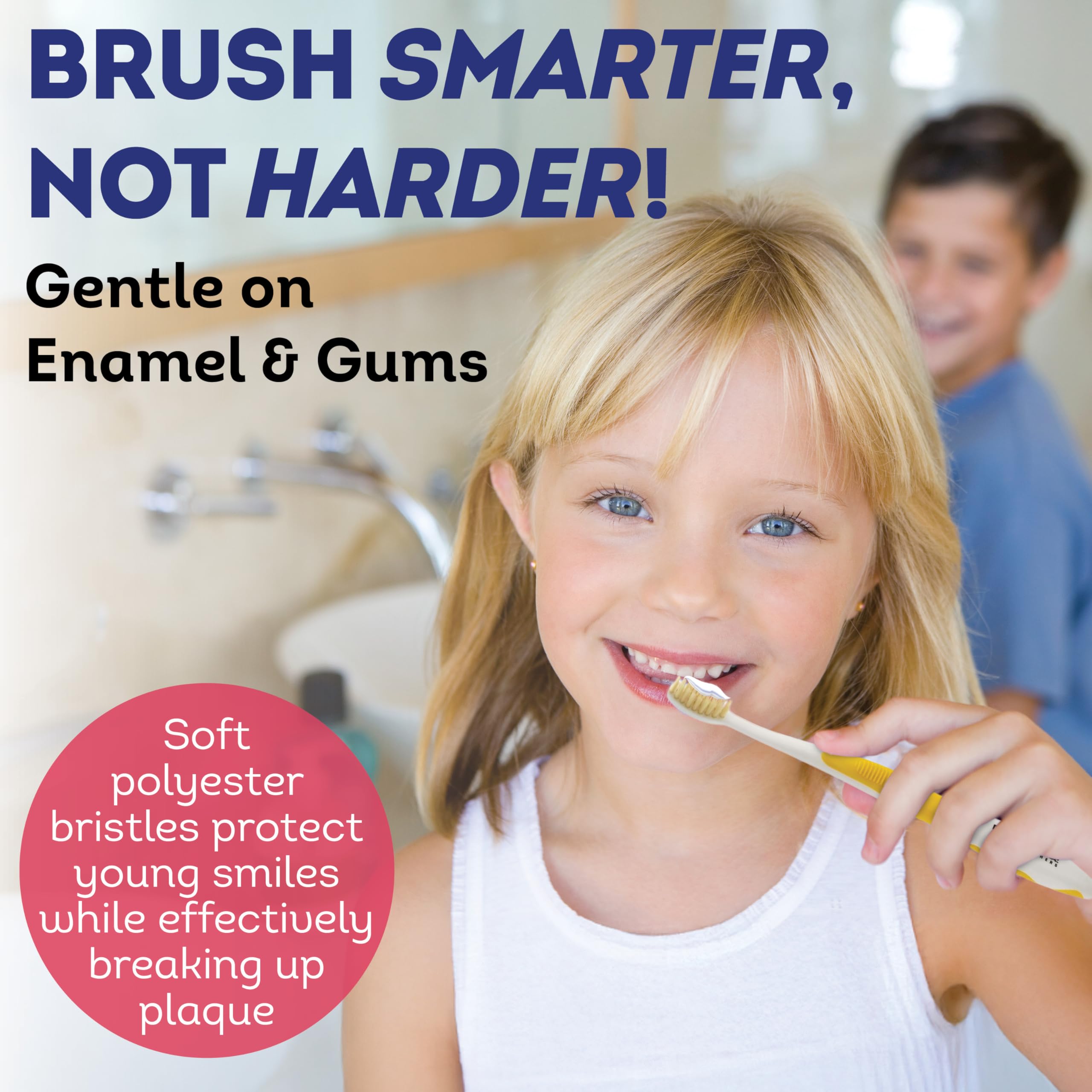 MOUTHWATCHERS Extra Soft Kids Toothbrush, Manual Flossing Toothbrushes, Ultra Clean, Yellow Childrens Toothbrush, Good for Sensitive Teeth and Gums, by Dr. Plotka's