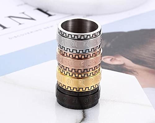 JAJAFOOK 10mm 316L Stainless Steel Tibetan Buddhist Mantra Scriptures Om Mani Padme Hum Spinning Band Ring,Silver 6