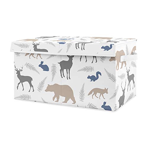 Sweet Jojo Designs Blue and Grey Bear Deer Fox Boy Baby Nursery or Kids Room Small Fabric Toy Bin Storage Box Chest for Woodland Animals Collection