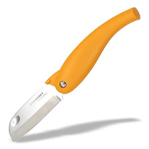 Seki Japan Folding Fruit Knife, Small Peeling Knife, 3.3-inch stainless steel blade with orange plactic handle, for kitchen and outdoor