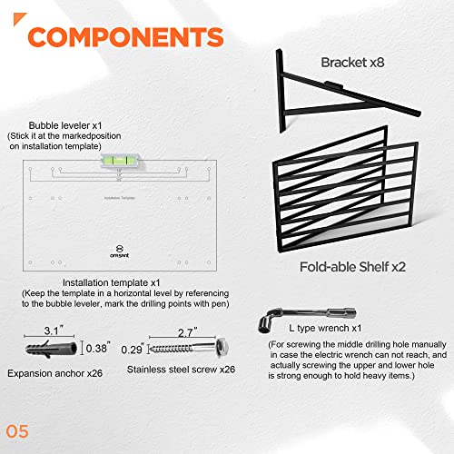 ORASANT 2-Pack 6x2FT(72x24IN) Heavy Gauge Steel Large Garage Wall Shelving Loading 1,600 lbs, Whole-Piece Foldable Heavy Duty Garage Shelving Wall Mounted, Garage Organization Shelves Floating Shelves