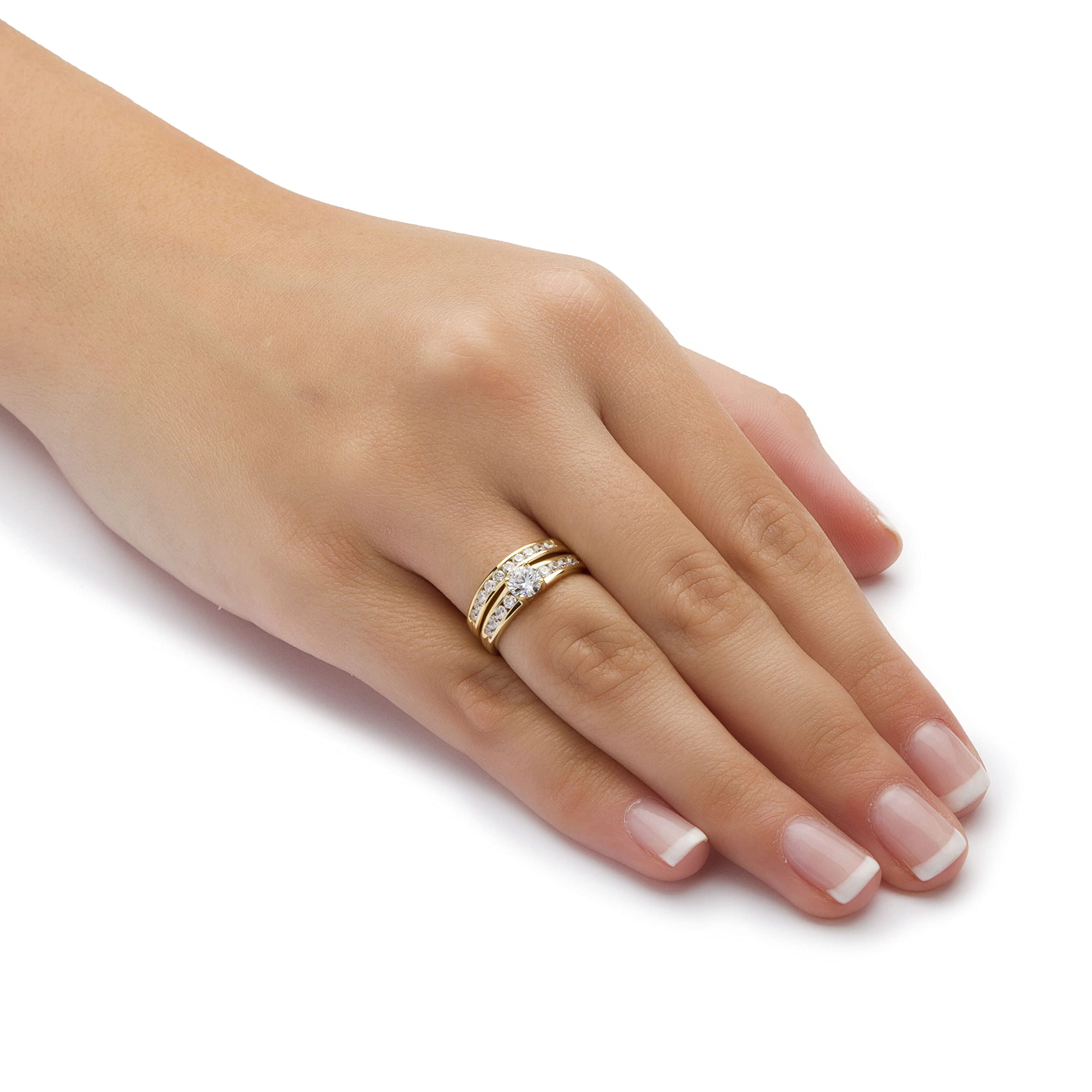 PalmBeach 10K Yellow Gold Round Cubic Zirconia Channel Set Bridal Ring Set Sizes 6-10 Size 8