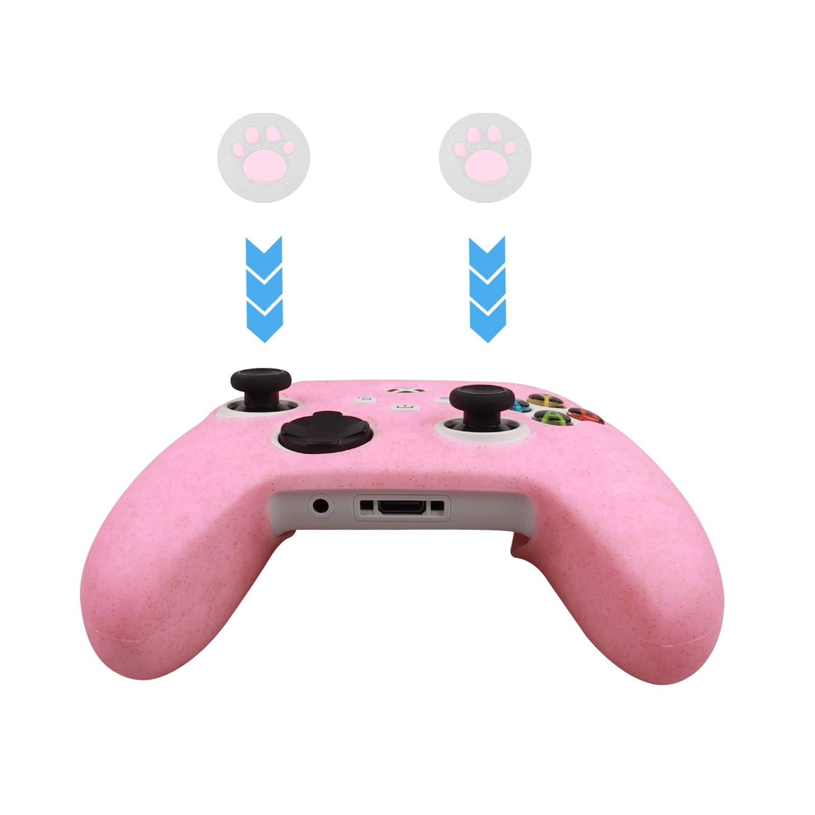 RALAN Glitter Controller Skin for Xbox Series, Anti-Slip Silicone Controller Cover Protector Case Compatible for Xbox Series Gamepad Joystick with 4 Cat Caps and Black Pro Thumb Grip x 8.