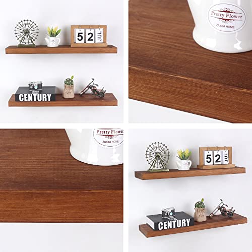 QTSARTISAN Floating Shelf Set β Rustic Solid Wood Hanging Rectangle Wall Shelves with Invisible Metal Brackets for Bedroom, Bathroom, Living Room and Kitchen(Light Walnut, 24" x 5.9")