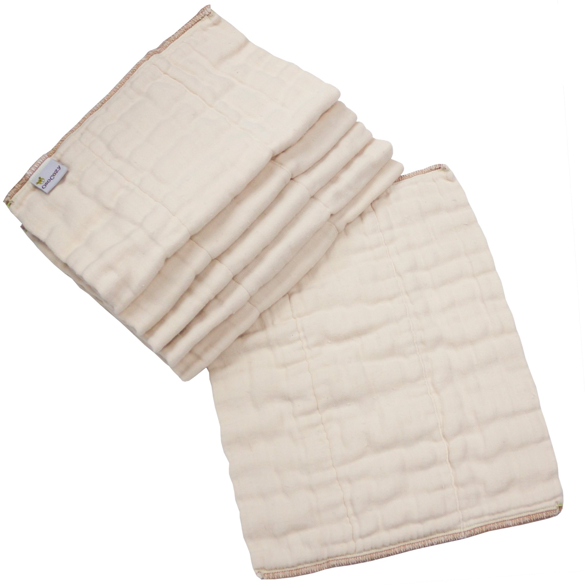 OsoCozy Organic Cotton Prefold Cloth Diapers Traditional Fit Small 4x8x4 Layering (6pk) - Super-Soft, Thick, Absorbent and Durable. Unbleached Natural Color, Fits 7-15 lbs.