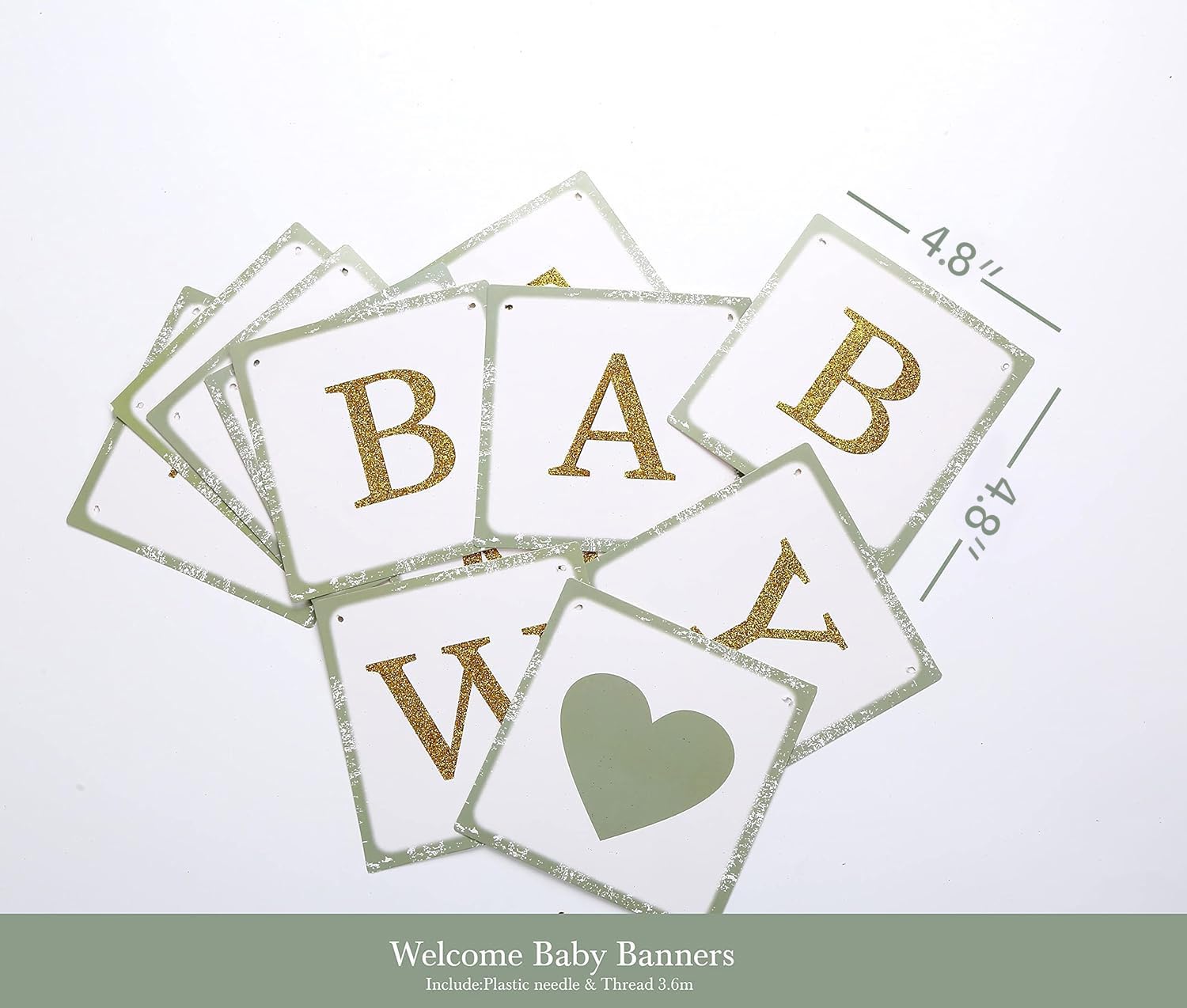 luckylibra Baby Shower Decorations,Welcome Baby Banners Paper Lantern Paper Flower Pom Poms(Sage Green Gold White)