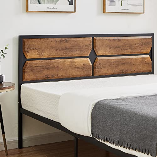 VECELO Full Size Platform Bed Frame with Wood Headboard/Mattress Foundation/Premium Steel Slats Support/No Box Spring Needed,Brown(Modern)