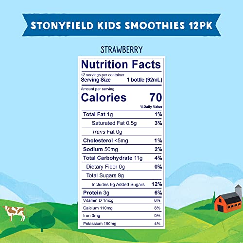 Stonyfield Organic Lowfat Yogurt Smoothies, Strawberry, 3.1 oz., 12 Ct - #1 Organic Kids Yogurt, Real Fruit & Wholesome Ingredients, 12 count (pack of 1)