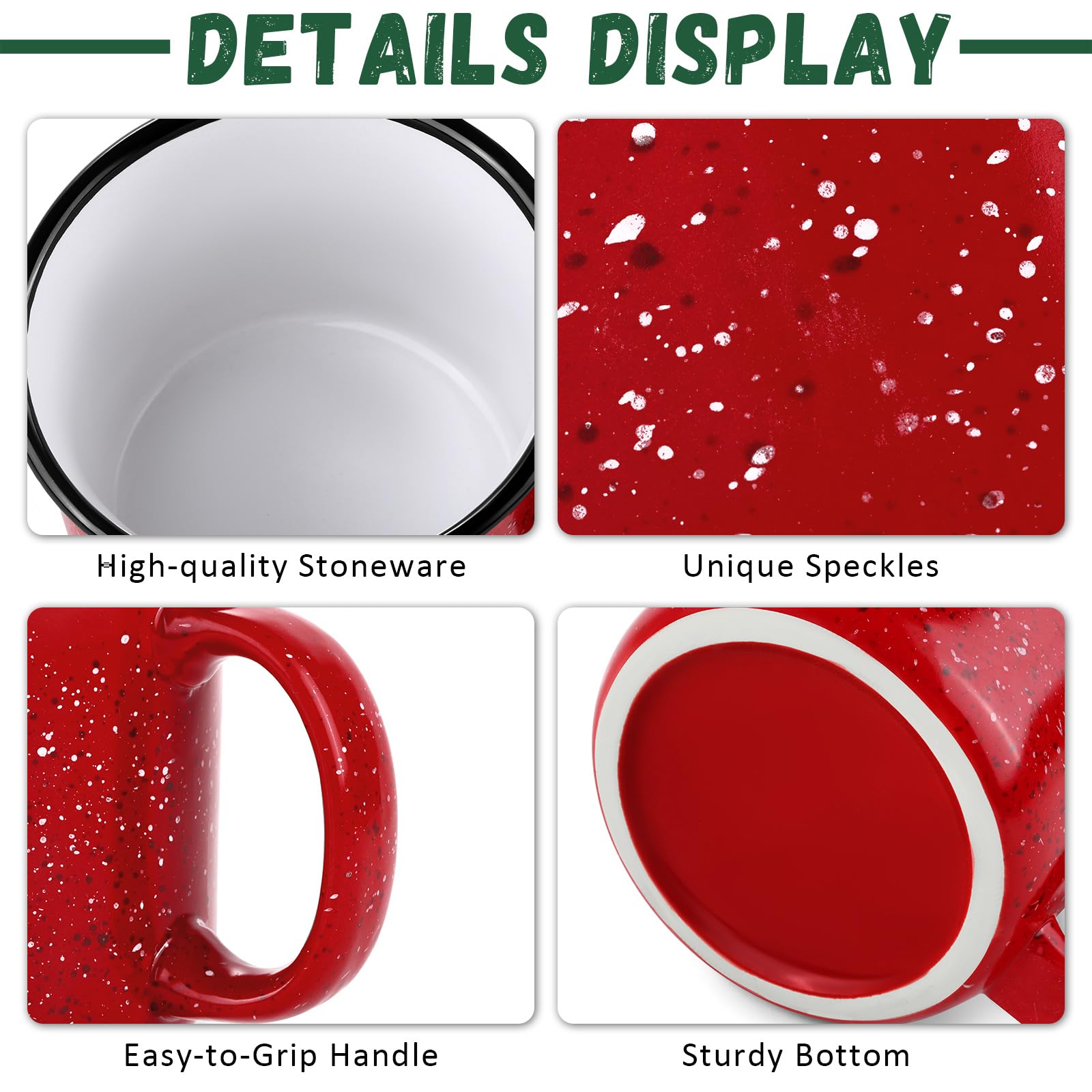 TURSTIN Set of 12 Ceramic Coffee Mugs 15 oz Speckled Christmas Red Green Campfire Camping Cups with Handle Stoneware Enamel Camping Mugs for Drinking, Coffee, Cocoa, Hot Chocolate Tea Campfire Gift