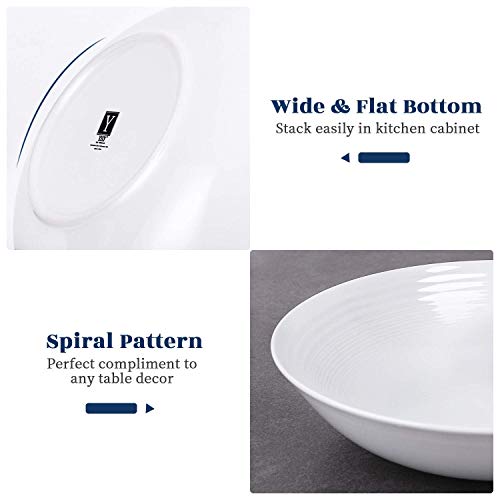 Y YHY 26 Ounces Porcelain Pasta Salad Bowls, White Soup Bowl Set, Wide and Shallow, Set of 6, Spiral Pattern, Christmas Thanksgiving