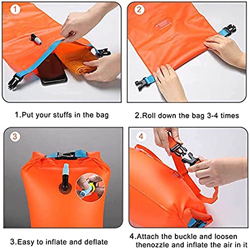 YESHIN 2 Pack 20L Waterproof Swim Bouy with Storage Space Inflatable Dry Bag Bright Color Swim Safety Float for Open Water Swimmers, Triathletes, Kayakers and Snorkelers with Swim Cap