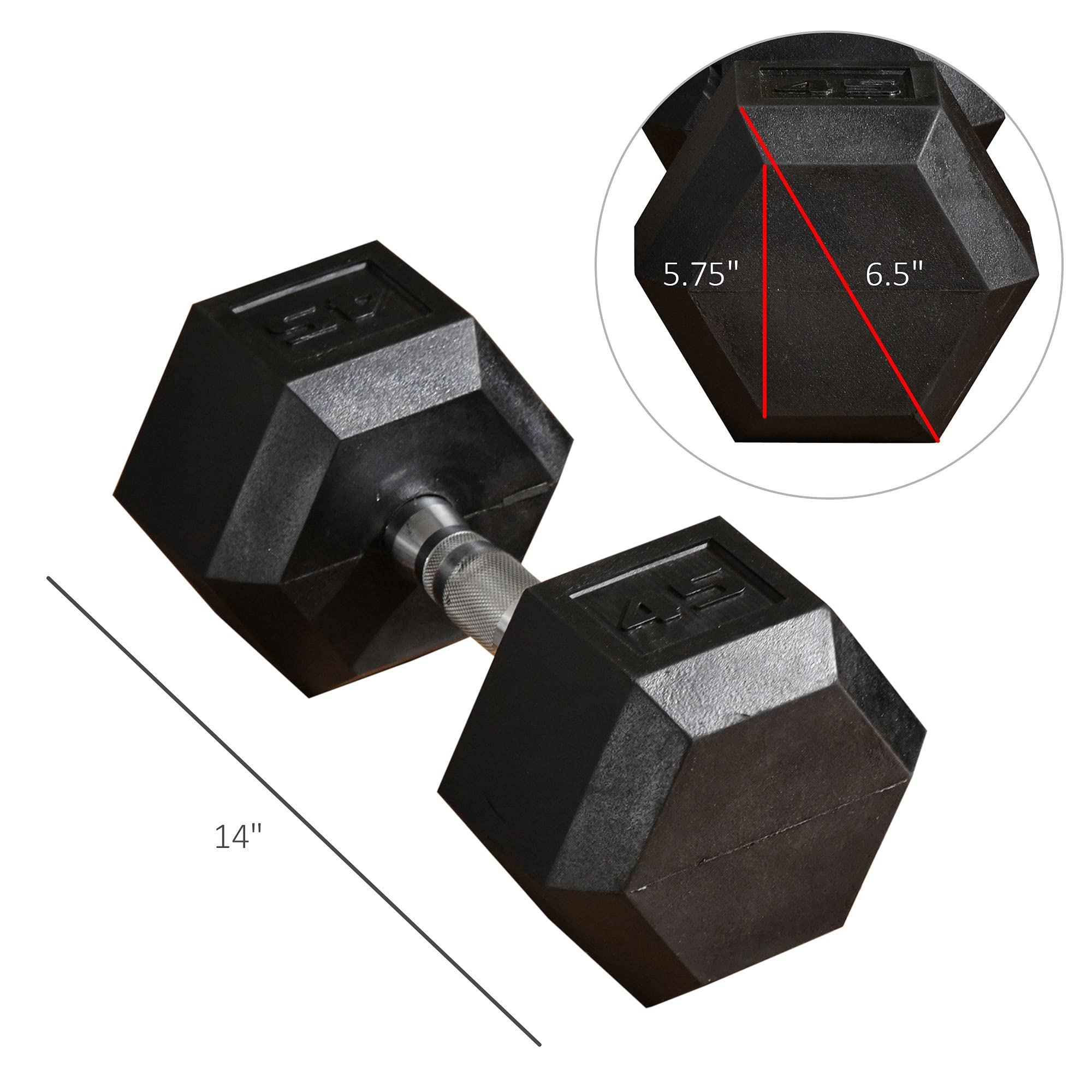 Soozier 2 x 45lbs Hex Dumbbell Set of 2, Rubber Weights Exercise Fitness Dumbbell with Non-Slip Handles, Anti-roll, for Women or Men Home Gym Workout