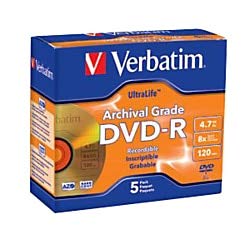 Verbatim UltraLife Archival Grade Gold DVD-R, Pack of 5