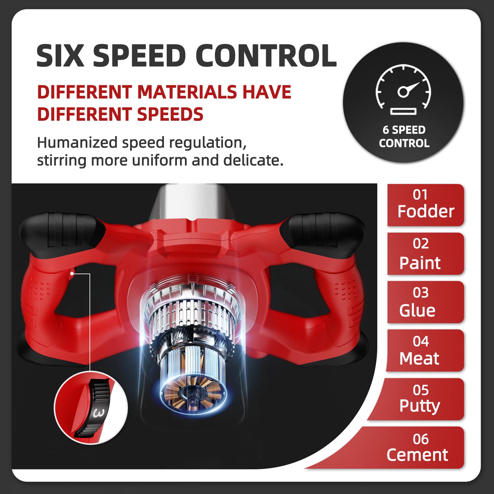Dragro Electric Cement Mixer, 2100W Handheld Concrete Mixer with 6 Speed,Portable Mortar Mixer for Mixing Mud, Mortar, Plaster,Cement, Paint, Fodder,2 Pieces Mixing Heads