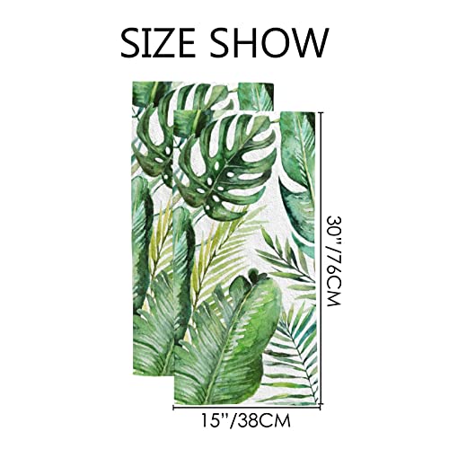 TOPCARPENTER Palm Leaf Tropical Hand Towels for Bathroom Palm Leaf Beach Towel Set of 2 Green Tropical Palm & Fern Leaves Bathroom Kitchen Decor Soft Quick Dry Super Absorbent 30 X 15 inch