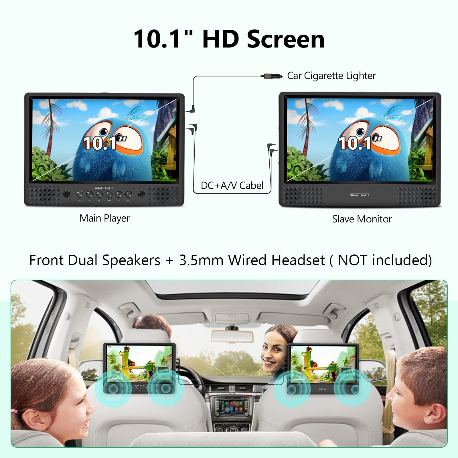 Eonon C1100A Headrest DVD Player 10.1Inch Portable DVD Headrest Monitor for Car Digital Touch Screen Headrest DVD Player with Digital Touch Button HDMI USB SD Port (Two Headrests-Black)