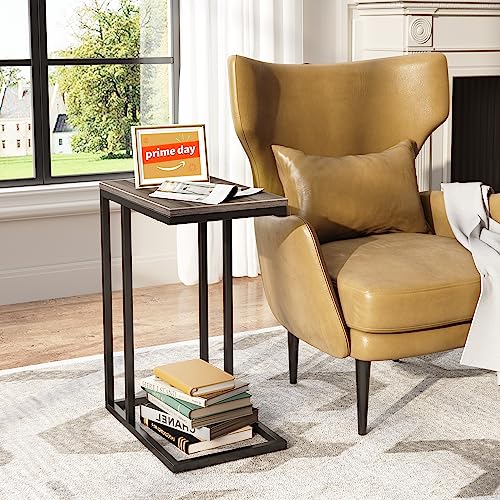 WLIVE Side Table, C Shaped End Table for Couch, Sofa and Bed, Large Desktop C Table for Living Room, Bedroom, Gray and Black