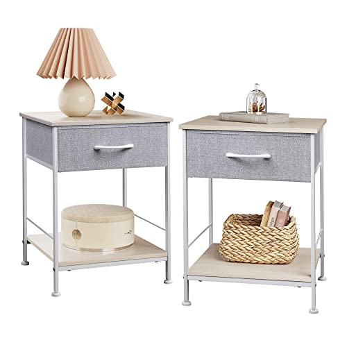 WLIVE 1-Drawer Nightstand and 5-Drawer Dresser Set, Fabric Storage Tower for Bedroom, Hallway, Nursery, Closets, Tall Chest Organizer Unit with Textured Print Fabric Bins, Steel Frame