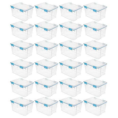 Sterilite 54 Quart Clear Plastic Stackable Storage Container Box Bin with Air Tight Gasket Seal Latching Lid Long Term Organizing Solution, 16 Pack
