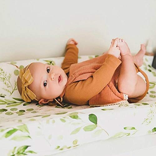 Stretchy Changing Pad Cover β Ultra Soft Diaper Changing Pad Table Sheets for Girls Boys Pure Cotton Safe and Snug Cradle Sheets Machine Washable Fit 32"/34'' x 16"Pad (Green Leaf)