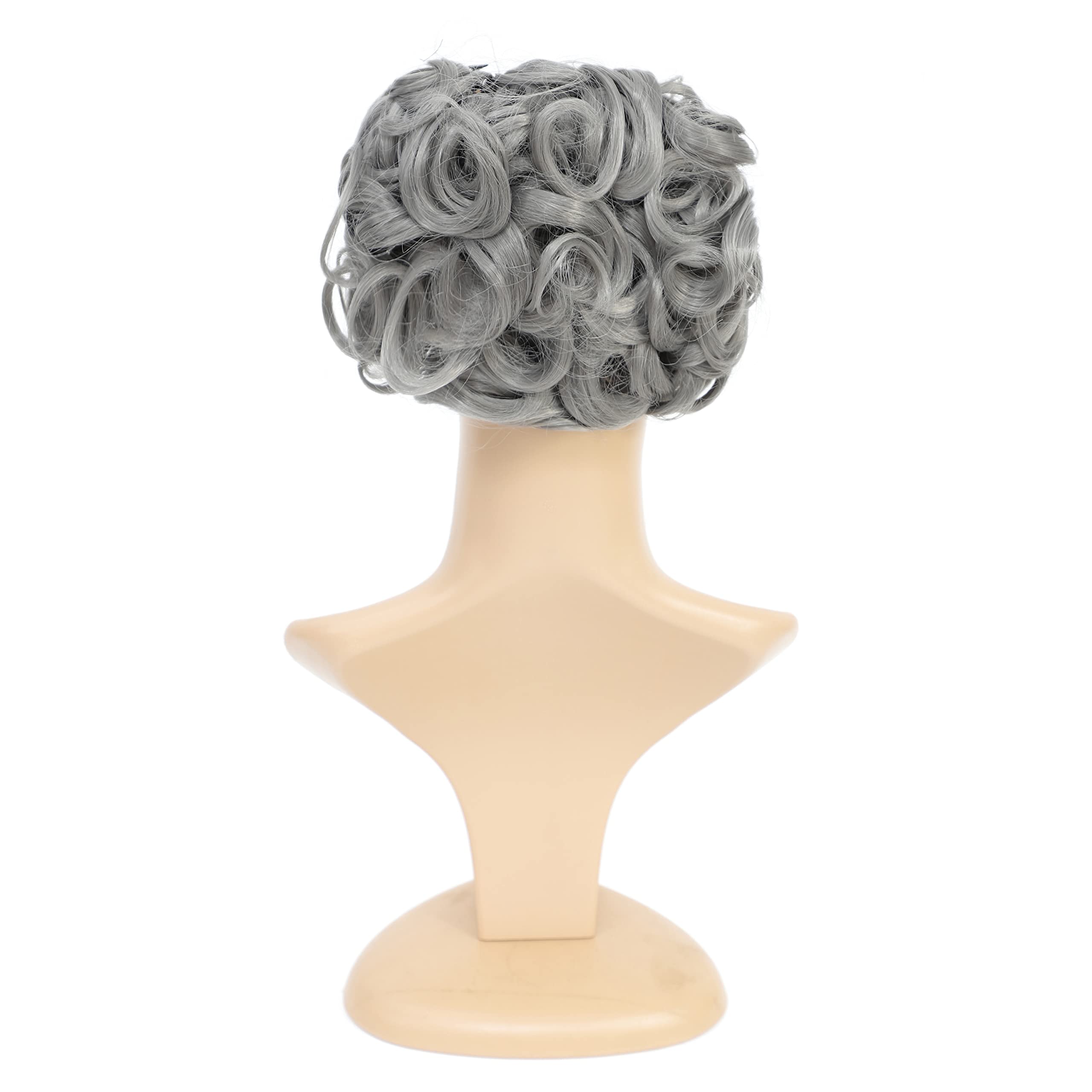 SWACC Short Messy Curly Dish Hair Bun Extension Easy Stretch hair Combs Clip in Ponytail Extension Scrunchie Chignon Tray Ponytail Hairpieces (Grey)