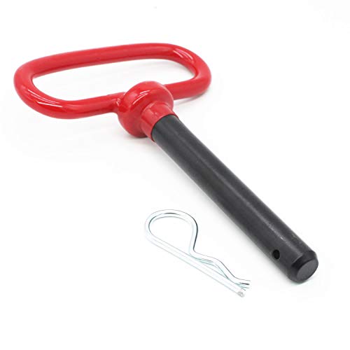 X-Haibei Head Tow Hitch Pin and Clip 1/2 x 3 5/8 inch for Lawn Mower Tractor RV Trailer Truck ATV, Red Handle, 2 Pack