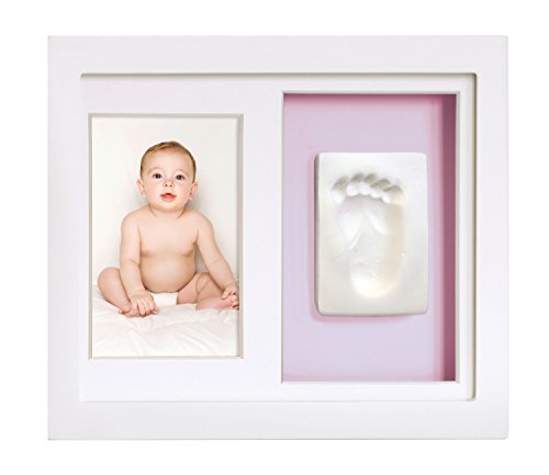 Tiny Ideas Baby's Footprint or Handprints Kit DIY Picture Frame Keepsake, Newborn Nursery Decor, Blue or Pink Reversible Mat, Baby Boy Gift Or Baby Girl Gift, White