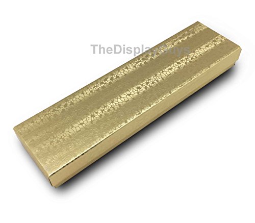 TheDisplayGuys 25-Pack #82 Cotton Filled Cardboard Paper Jewelry Box Gift Case - Gold Foil (8 1/16" x 2 1/4" x 1 3/8")