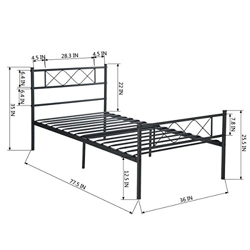 SimLife Metal Platform Bed Frame with Two Headboards Mattress Foundation/Slat Support/No Box Spring Needed, Twin Black