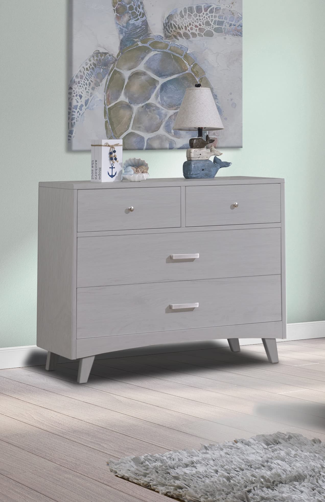Sorelle Furniture Soho 4 Drawer Baby Dresser – Dresser for Nursery, Kids Bedroom Furniture, Dresser Drawers for Child’s Room with 4 Drawers-Weathered Gray and Natural Wood