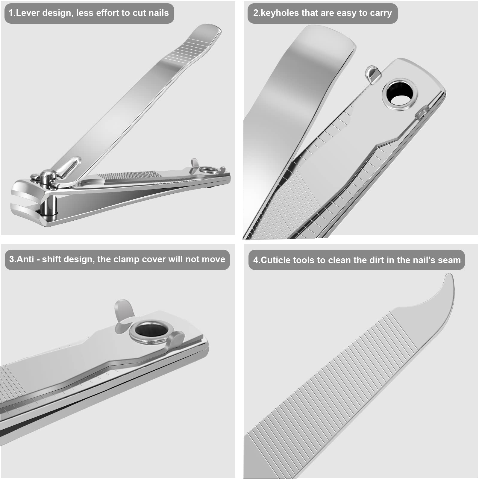 Miloethan Nail Clippers Set, 2Pcs Sharp Curved Fingernail & Toenail Clippers with Nail File for Men and Women, Classic, Silver