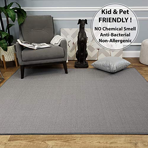 Rubber Backed Runner Rug, 22 x 60 inch, Solid Grey, Non Slip, Kitchen Rugs and Mats