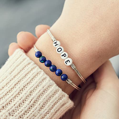 Luca + Danni Azure Protection Energy Stone Bangle Bracelet For Women - Silver Tone Regular Size Made in USA