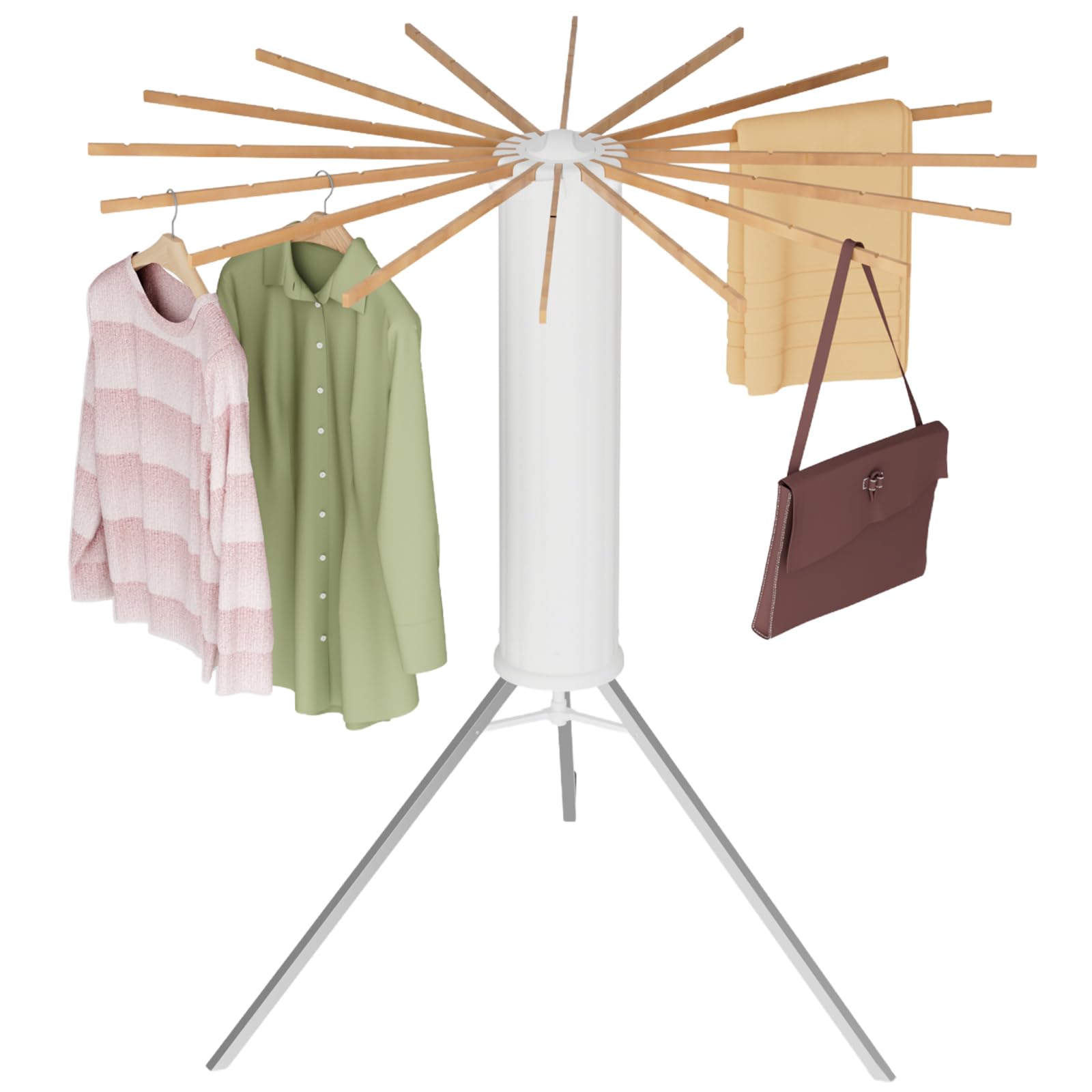 ColtKing Tripod Clothes Drying Rack, Upgraded Octopus Clothes Drying Rack,Foldable Laundry Clothes Drying Rack,Space Saving Drying Rack for Indoor Outdoor,16 Expandable Rods,Aluminum Feet+Wood Rods