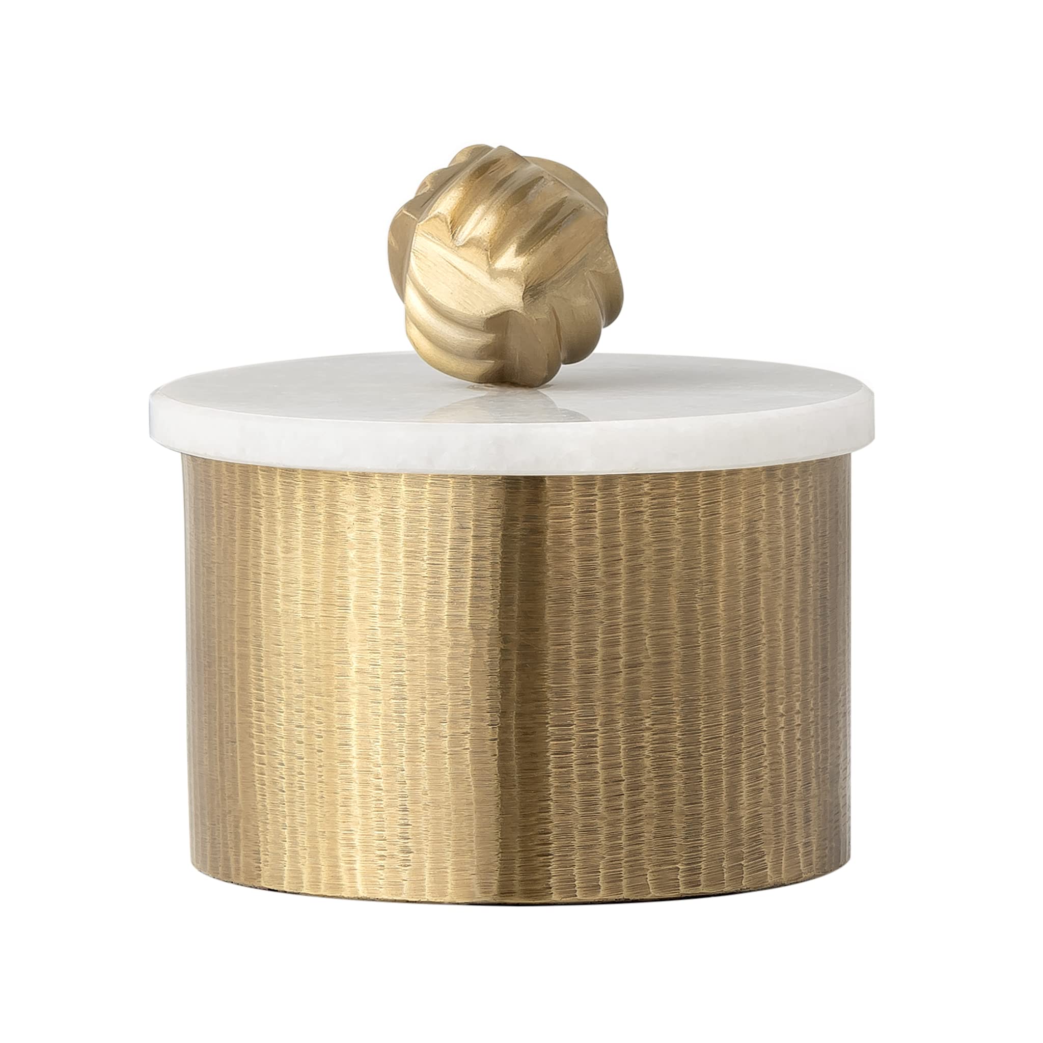 Torre & Tagus Tomar Metal Decorative Jar with Marble Lid - Handmade Home Decor Accent / Aluminum Storage Container / Modern Bathroom Canister, Abstract Rustic Decor for Decoration, 5" Tall, Gold