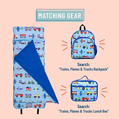 Wildkin Original Nap Mat with Reusable Pillow for Boys & Girls, Perfect for Elementary Daycare Sleepovers, Features Hook & Loop Fastener, Cotton Blend Materials Nap Mat (Trains, Planes, and Trucks)