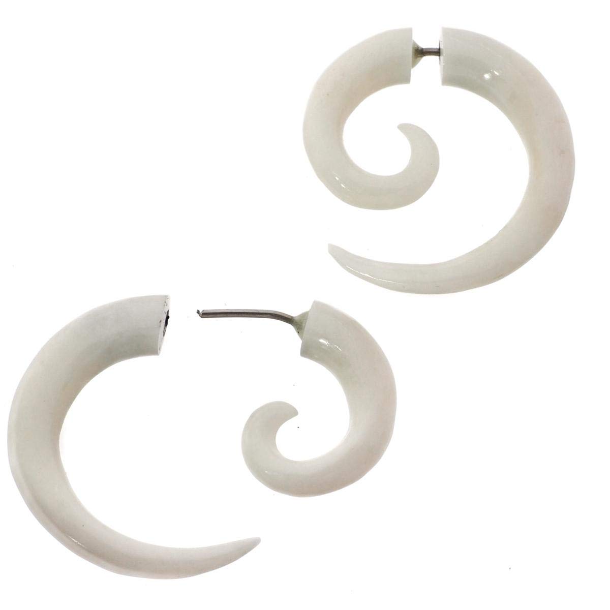 Hand Carving Maori Tribal Buffalo Bone Fake Gauge Post Earrings, 1"