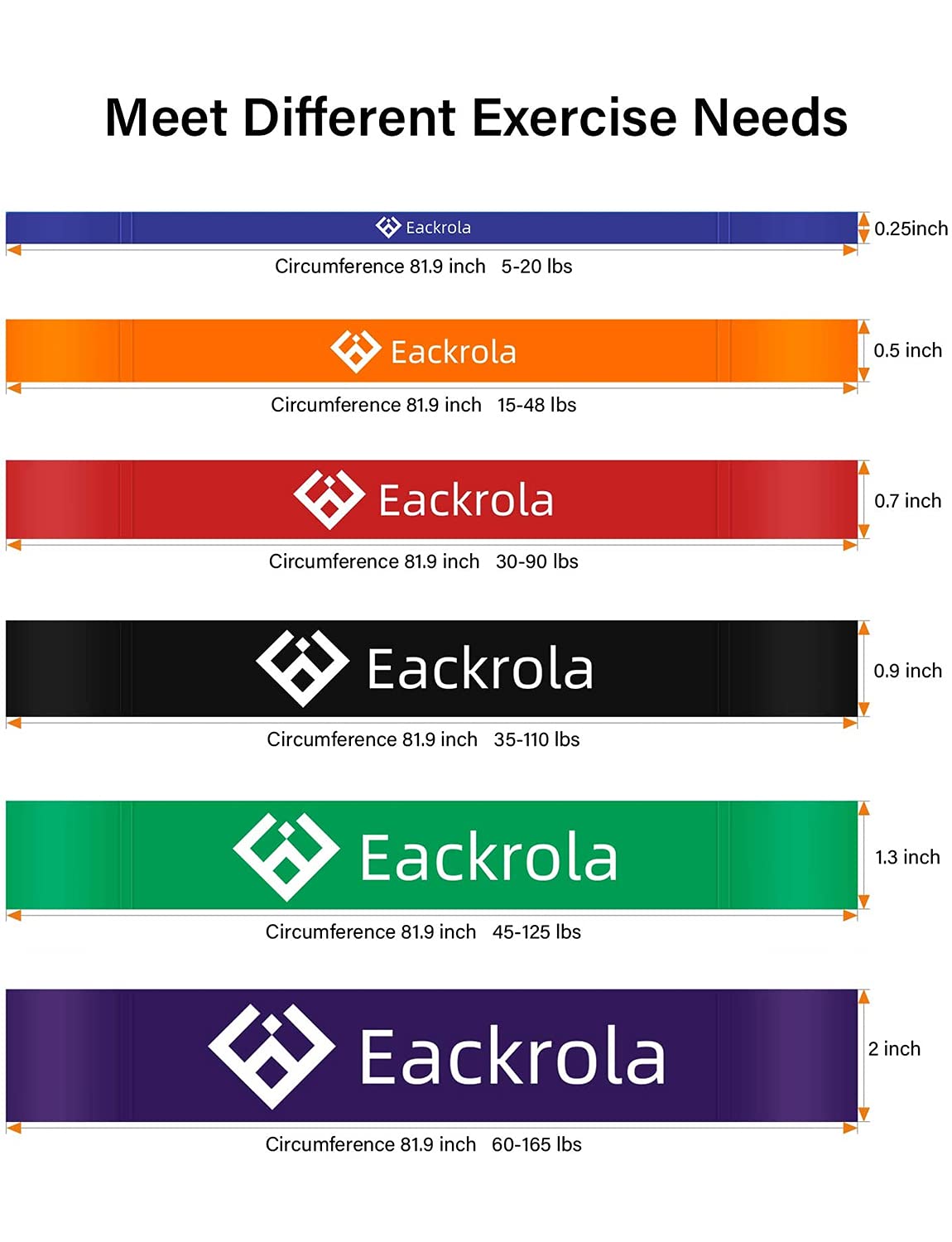 Pull Up Assistance Bands - Eackrola Resistance Bands Set of 6 Monster Heavy Duty Workout Exercise Stretch Fitness Bands for Body, Instruction Guide and Carry Bag Included