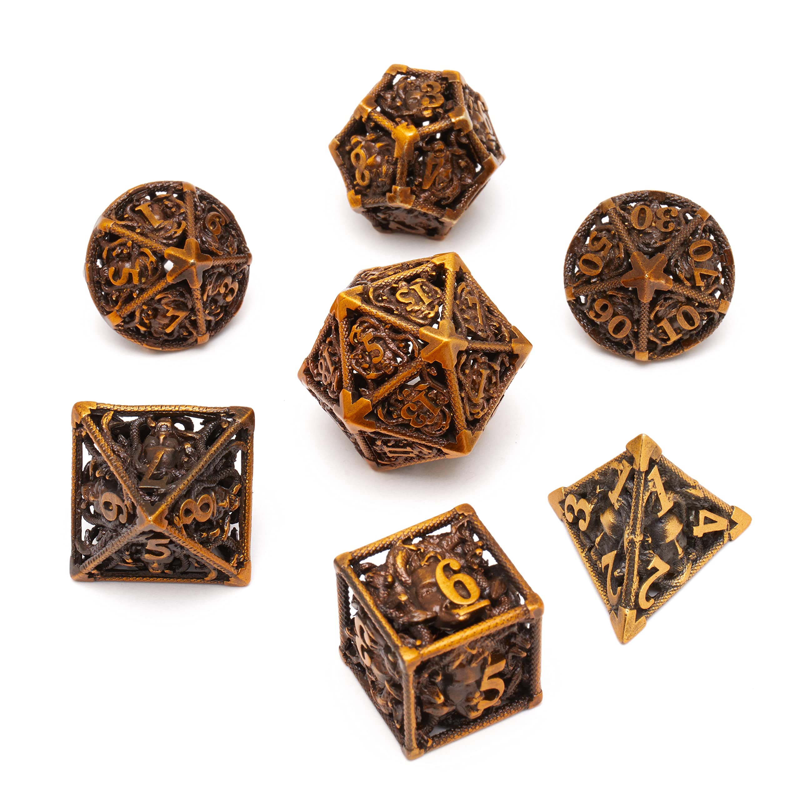 YZDHERO Hollow Metal DND Dice Set Polyhedral D&D Dice 7pcs for Call of Cthulhu, Dungeons and Dragons RPG MTG Table Games Pathfinder Shadowrun (Silver)