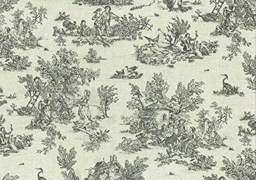 Textiles francais Mini Toile de Jouy Fabric (La Vie Rustique) - Anthracite Grey on a Soft, Linen-Look Base Cloth | 100% Cotton Designer Print | 61 inches Wide | Per Yard Length Increment