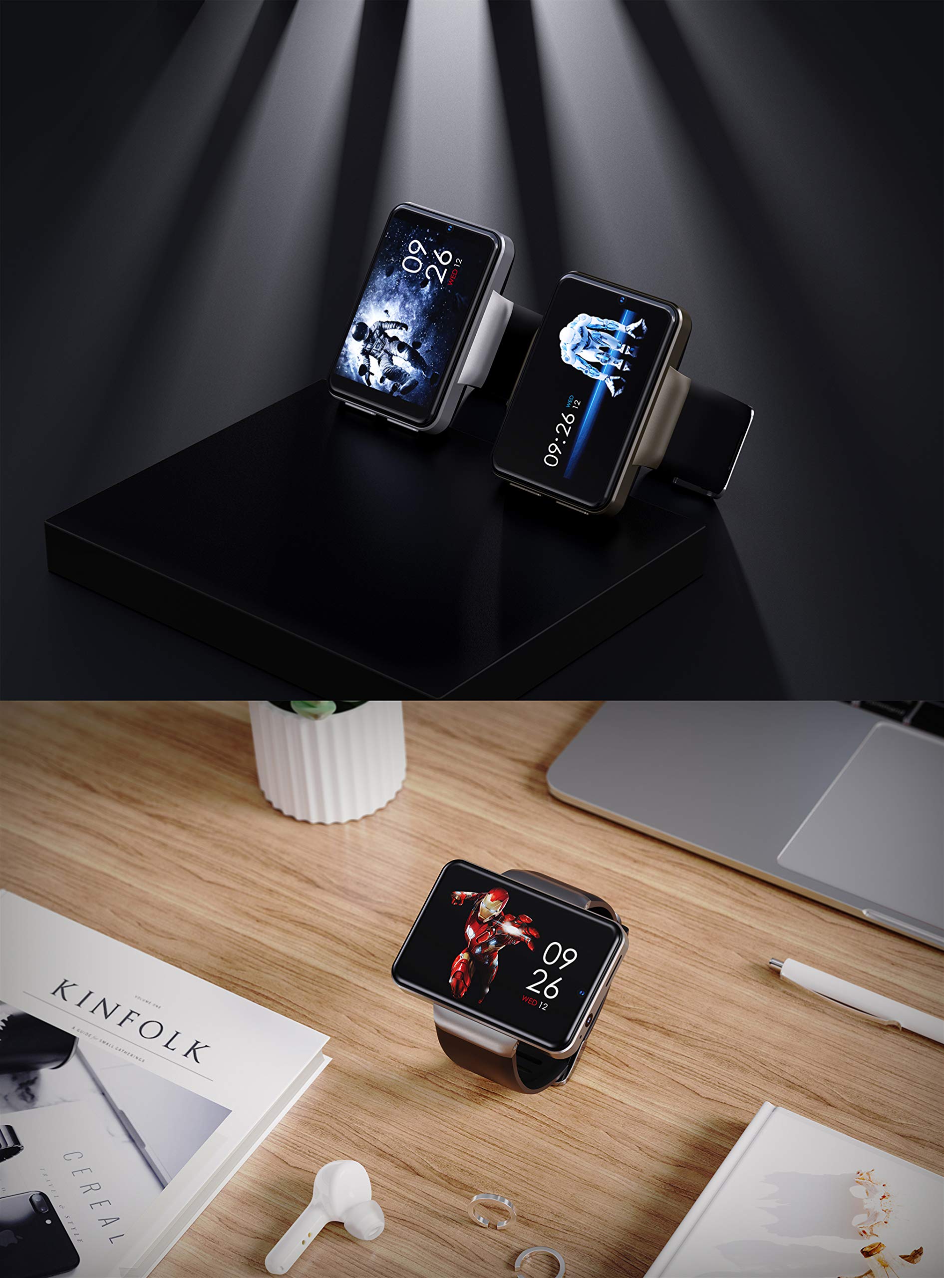 Rainbuvvy DM101 4G Smart Watch for Men 2.41" Display Android 7.1 3GB RAM 32GB ROM 2080mAh Watch Phone with Face ID Dual Camera Bluetooth GPS IP67 Waterproof Smartwatch (Black)