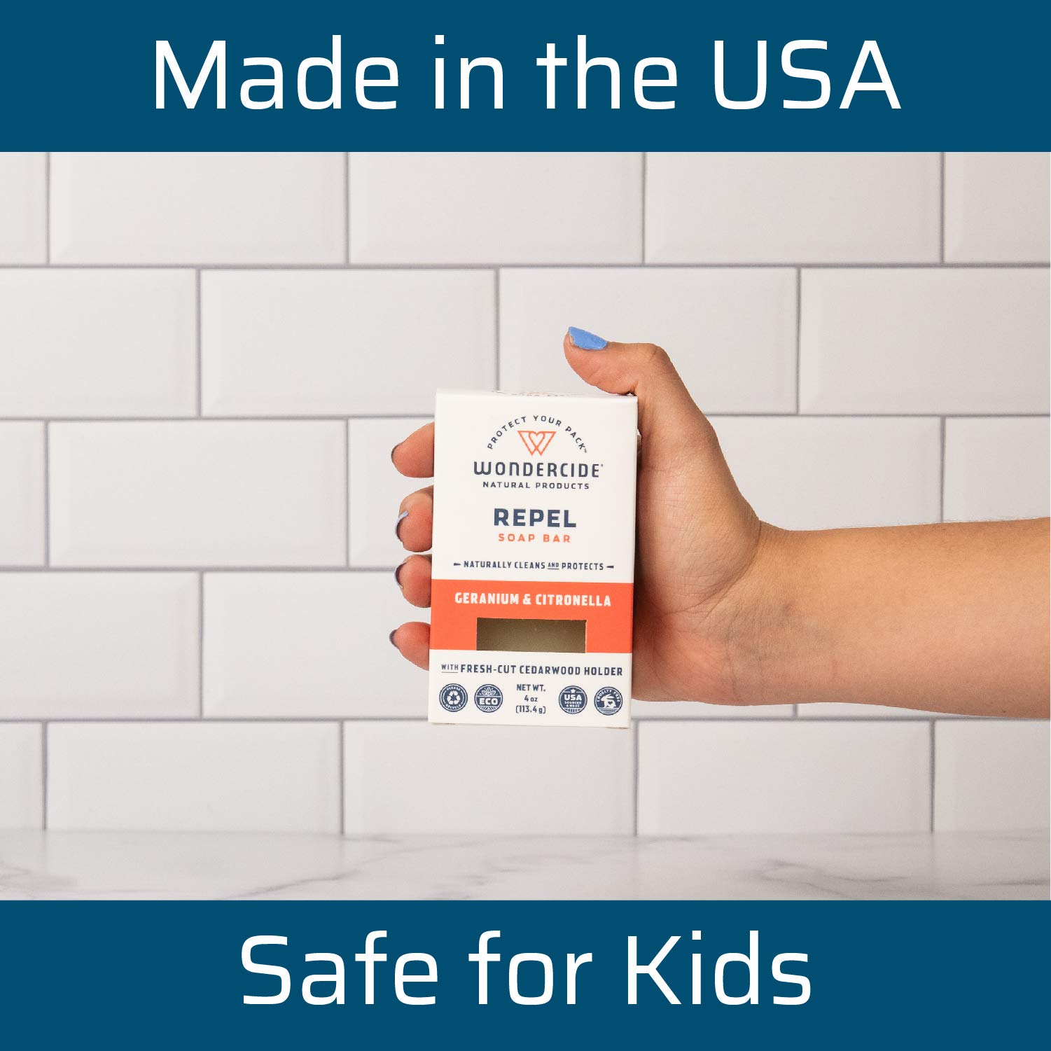 Wondercide - Repel Soap Bar for Kids & Family - Citronella & Geranium - With Natural Essential Oils, Coconut Oil, and Shea Butter - Gentle and Moisturizing - 4oz Bath Bar