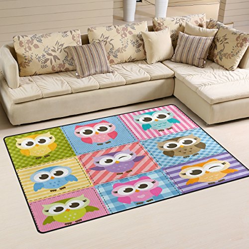 WOZO Colorful Funny Owl Plaid Area Rug Rugs Non-Slip Floor Mat Doormats Living Dining Room Bedroom Dorm 60 x 39 inches inches Home Decor