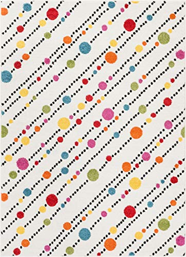 Well Woven StarBright Dandy Dots and Stripes Modern Abstract White 7'10" x 10'6" Kids Area Rug
