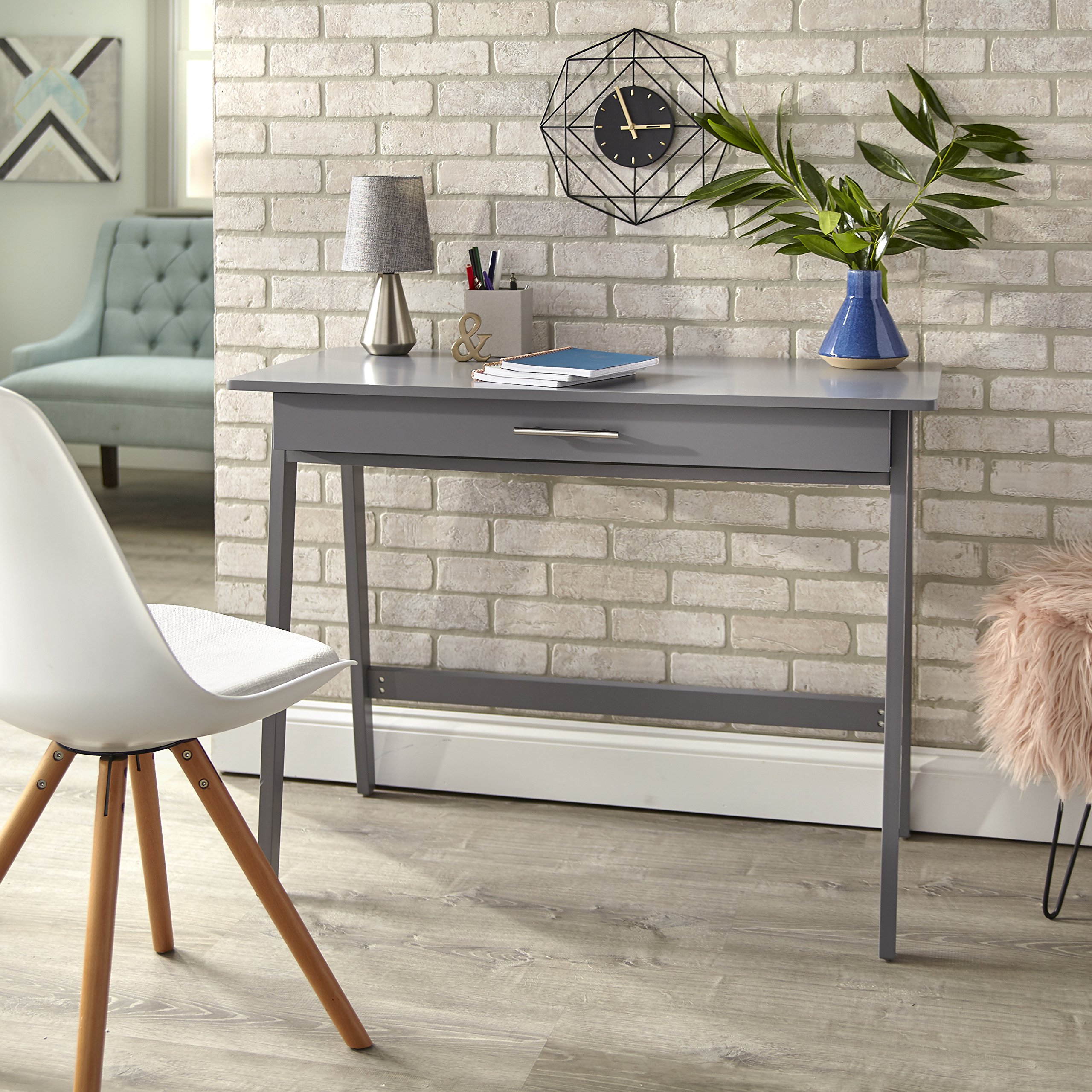 Target Marketing Systems Renata Home Office Writing Desk, Modern Laptop Table with Drawer for Study, Wokstation, Bedroom and Gaming, 40" L, Gray