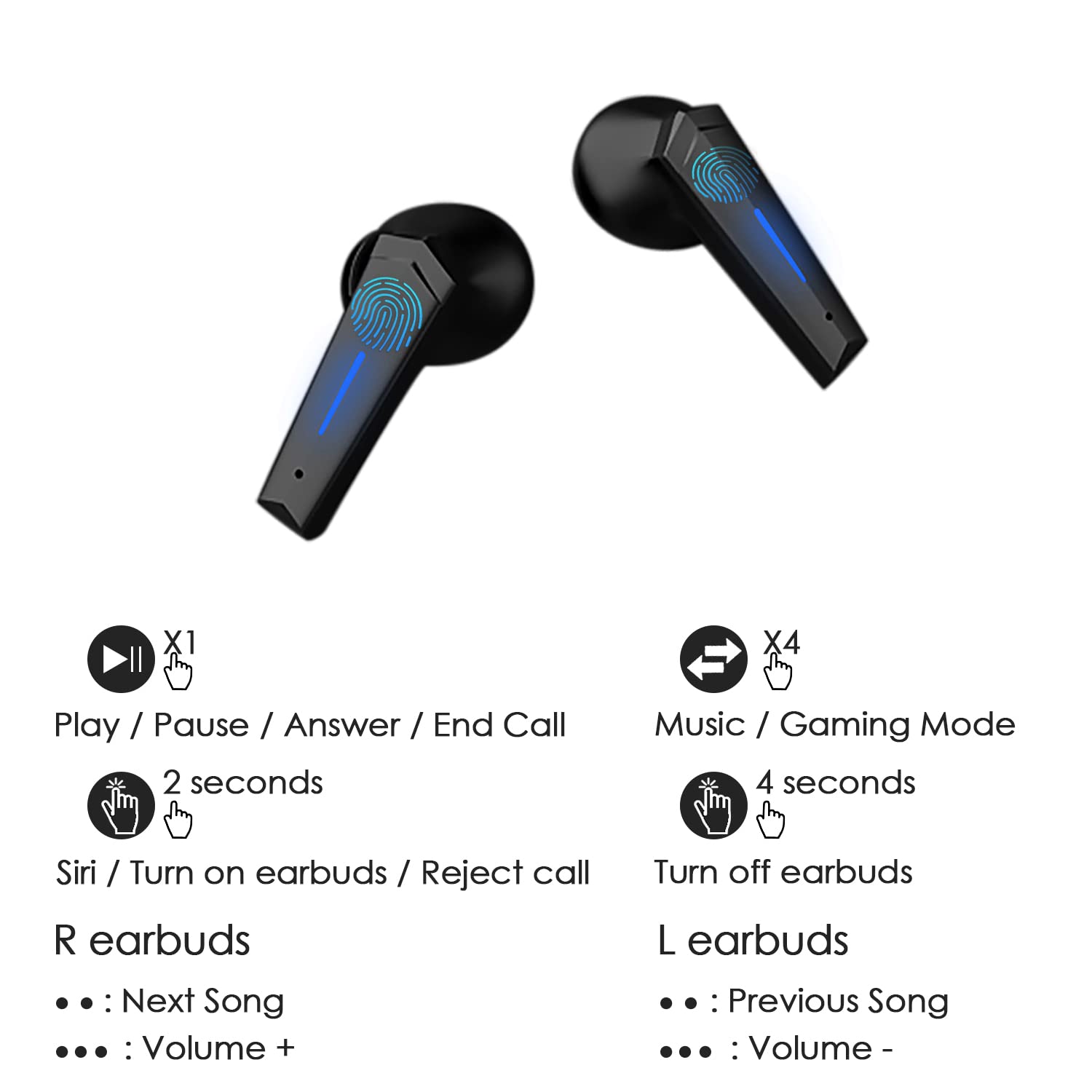 OONOL Wireless Earbuds, Yi-shaney Bluetooth 5.2 Bass Sound Headphones Gaming Earphones with Touch Control, Noise Cancelling Waterproof Headset with Mic, 18H Play Time, 65ms Low Latency (Black)
