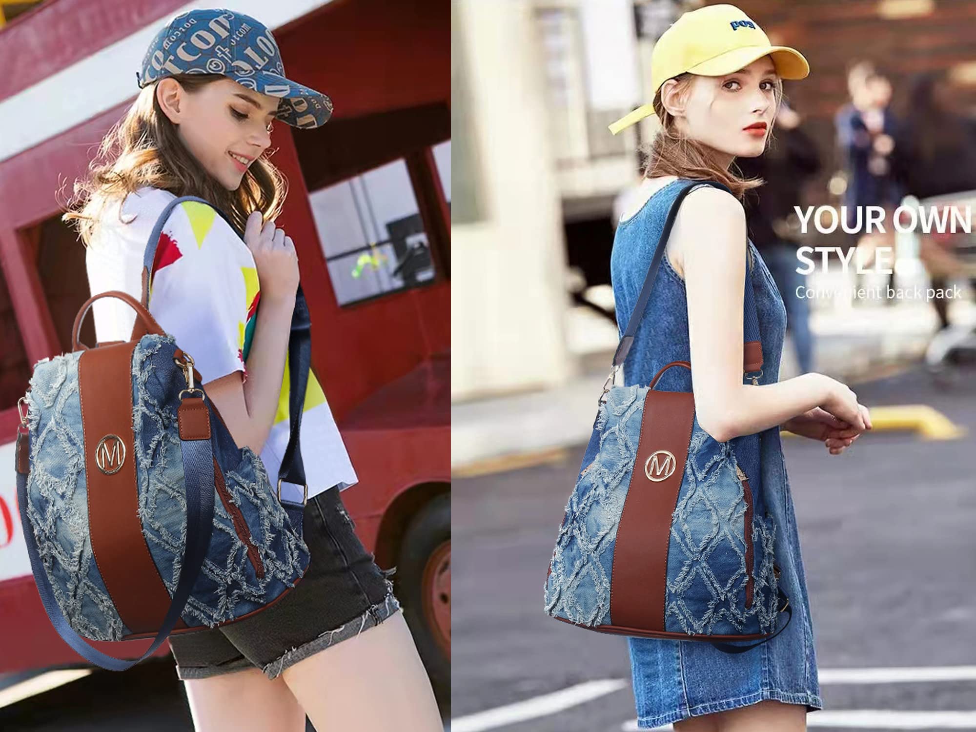 MKP Women Fashion Denim Backpack Wallet Purse