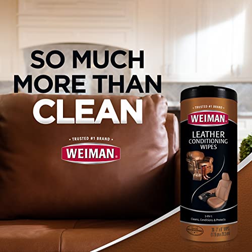Weiman Leather Wipes - 4 Pack - Clean Condition Ultra Violet Protection Help Prevent Cracking or Fading of Leather Couches, Car Seats and Interior, Shoes and Other Leather Surfaces