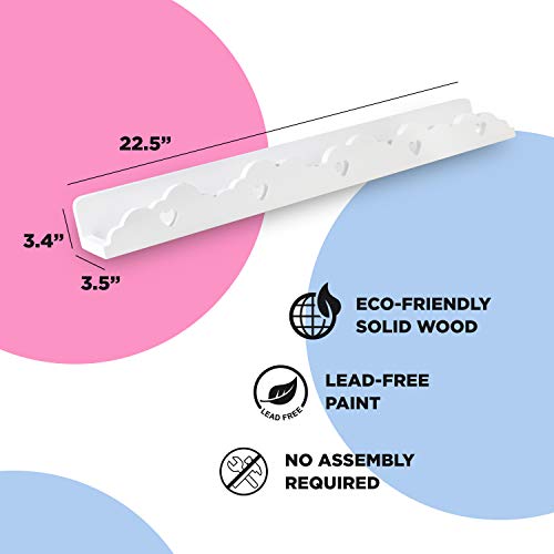 URBN White Two Shelf Set Wall Mounted Floating Shelves 22 inch, Book Storage Ledge Organizer Home Decor Display for Nursery or Kids Room