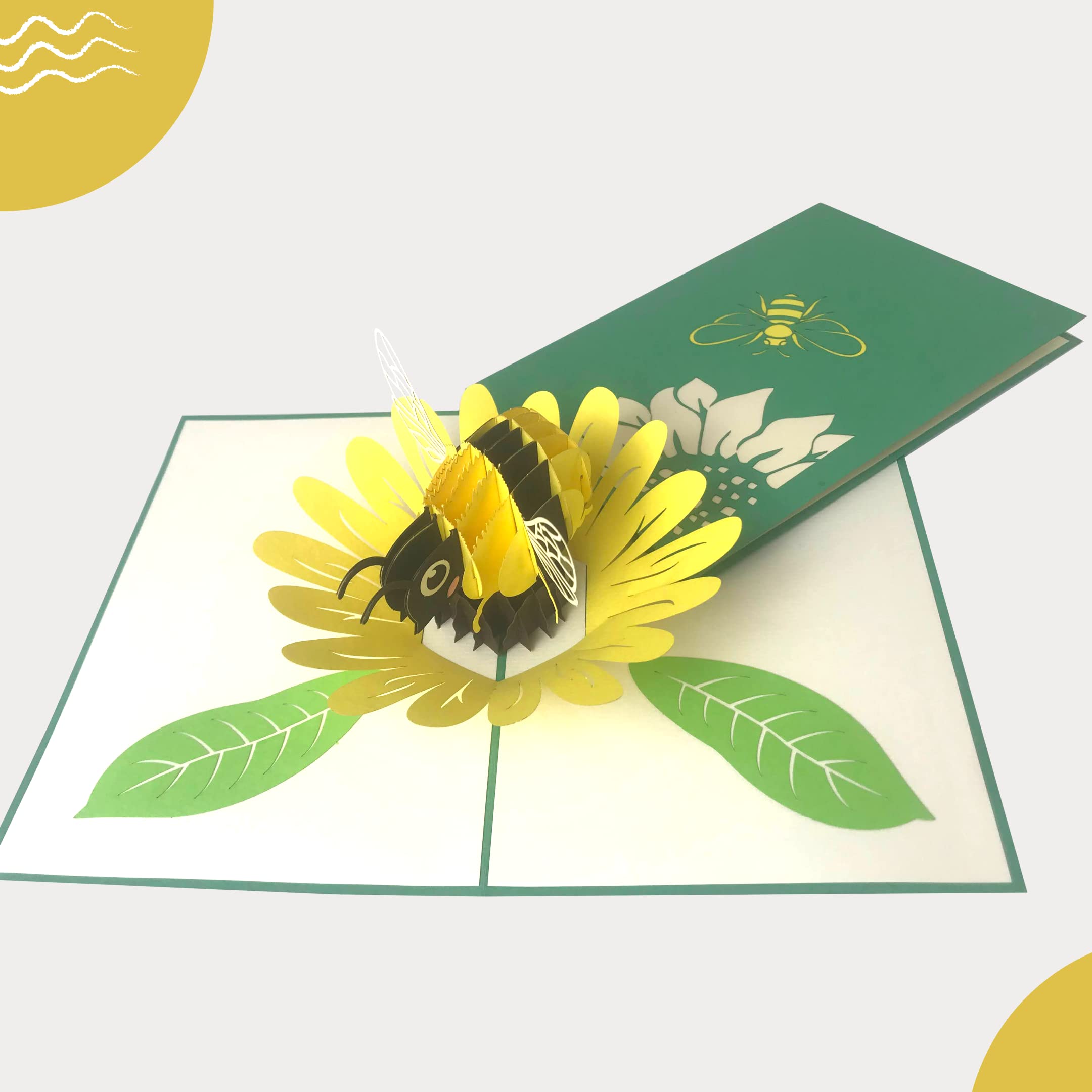Paper Pop Up Cards 4.7x6.69 inch, bee with sunflower, 3D Popup Greeting Cards with Envelopes, perfect for pop-up bursting birthday gift.